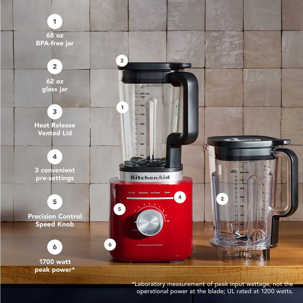 KitchenAid® Pure Power Blender with a 68oz plastic jar and a 62oz glass ...